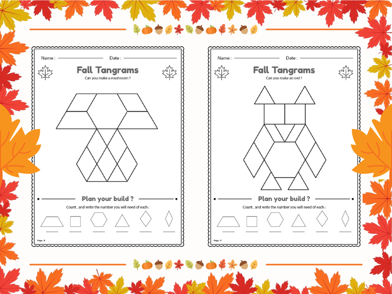 No Prep Fall Tangram Puzzles for Preschoolers : Engaging Autumn ...