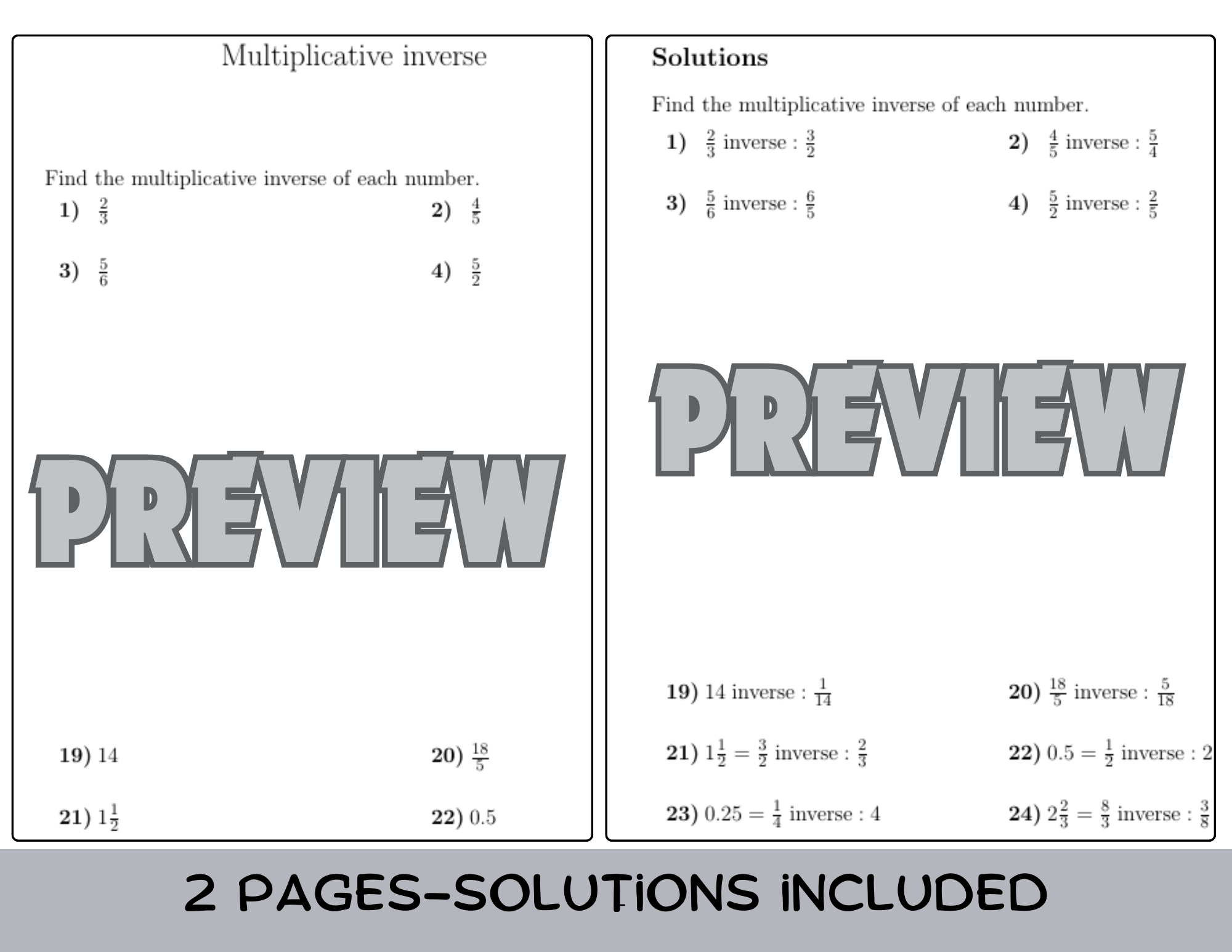 Multiplicative Inverse Worksheets