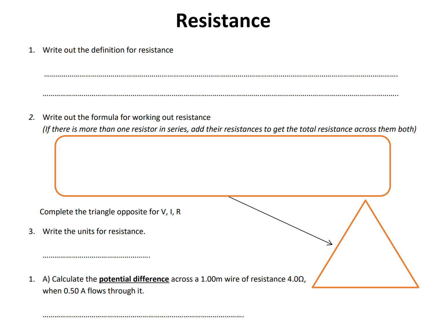 KS4 GCSE Physics: All Electricity Formula Worksheets with answers ...
