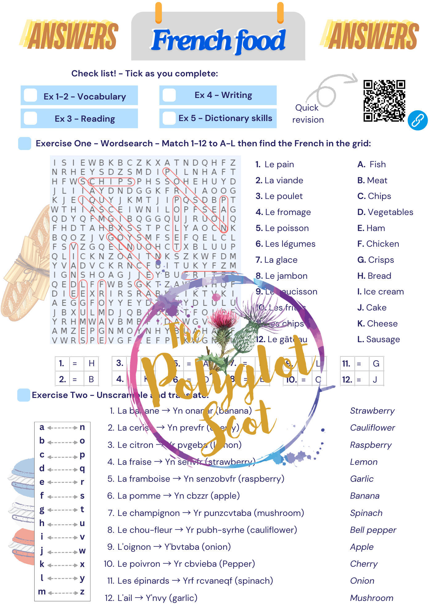 French food worksheet (cover lesson/revision/homework) | Teaching Resources