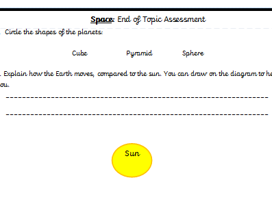 Science Year 5 Space End of Topic Assessment | Teaching Resources