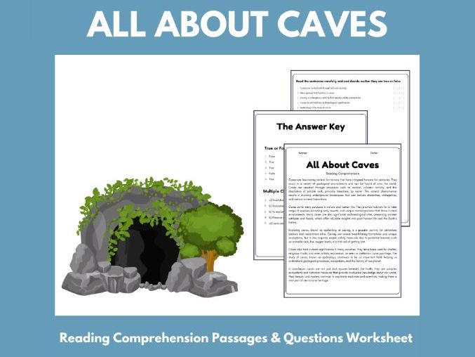 All About Caves: Reading Comprehension Passages & Questions Worksheets ...
