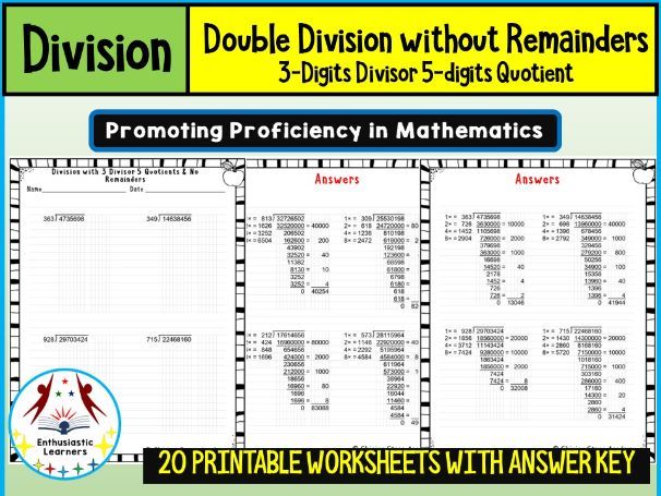 Double Division without Remainders – 3-Digit Divisor & 5-Digit Quotient ...