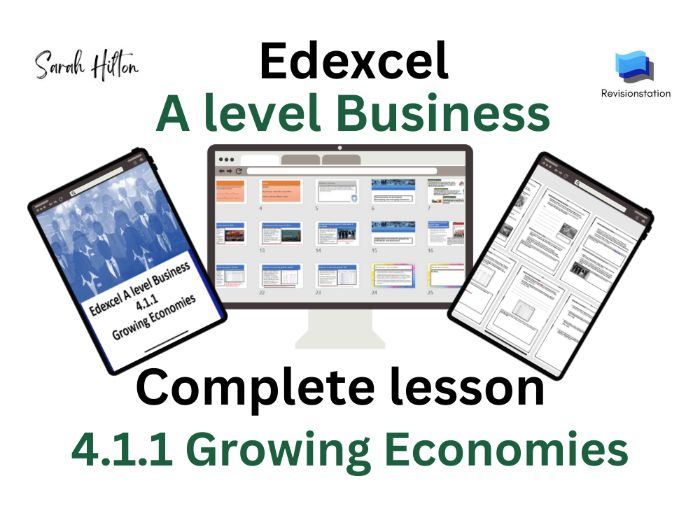 Edexcel A level Business 4.1.1 Growing Economies 411 complete lesson ...