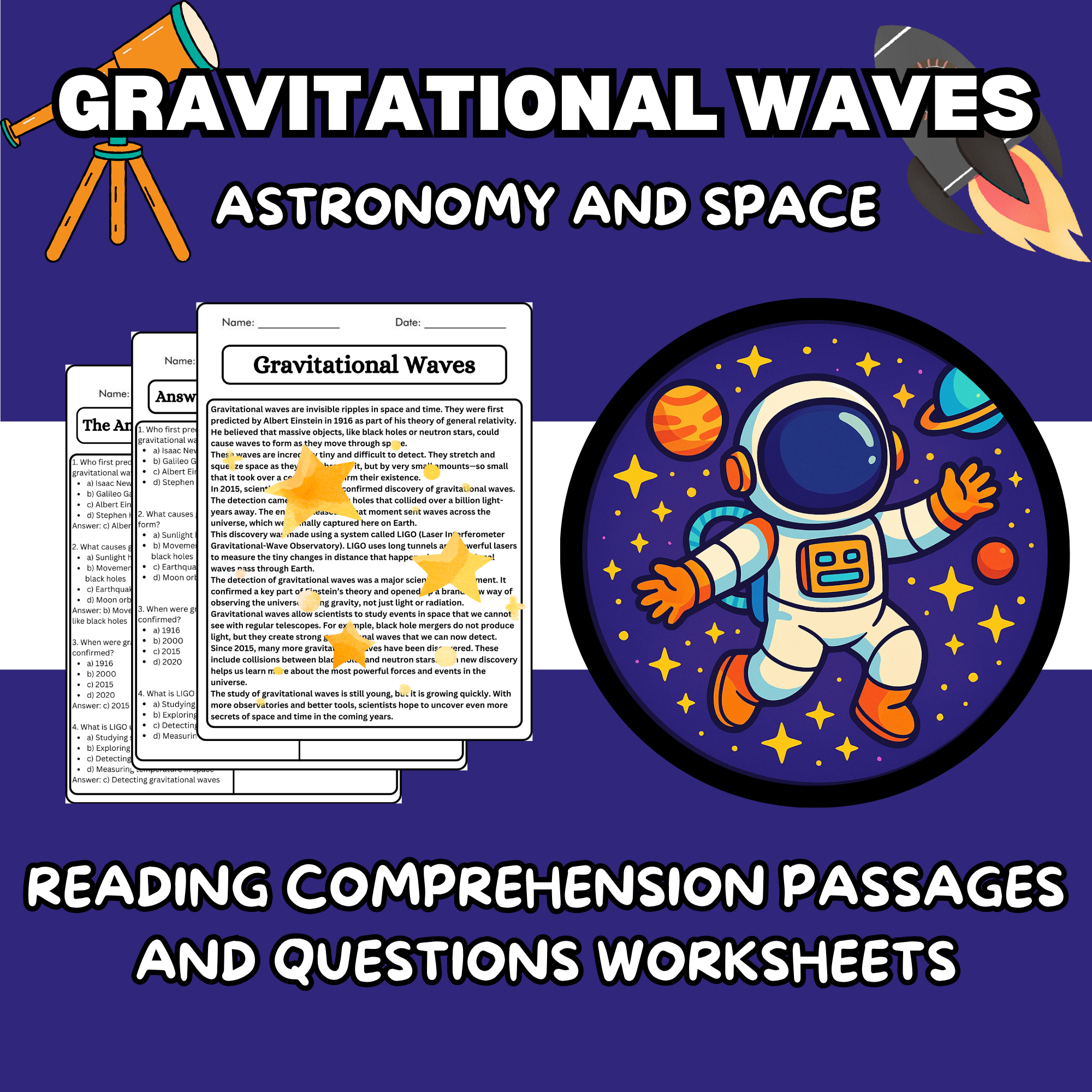 Gravitational Waves - Astronomy and Space Reading Comprehension ...