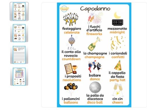 Italian New Year Capodanno Vocabulary Poster Worksheets Wordsearch ...