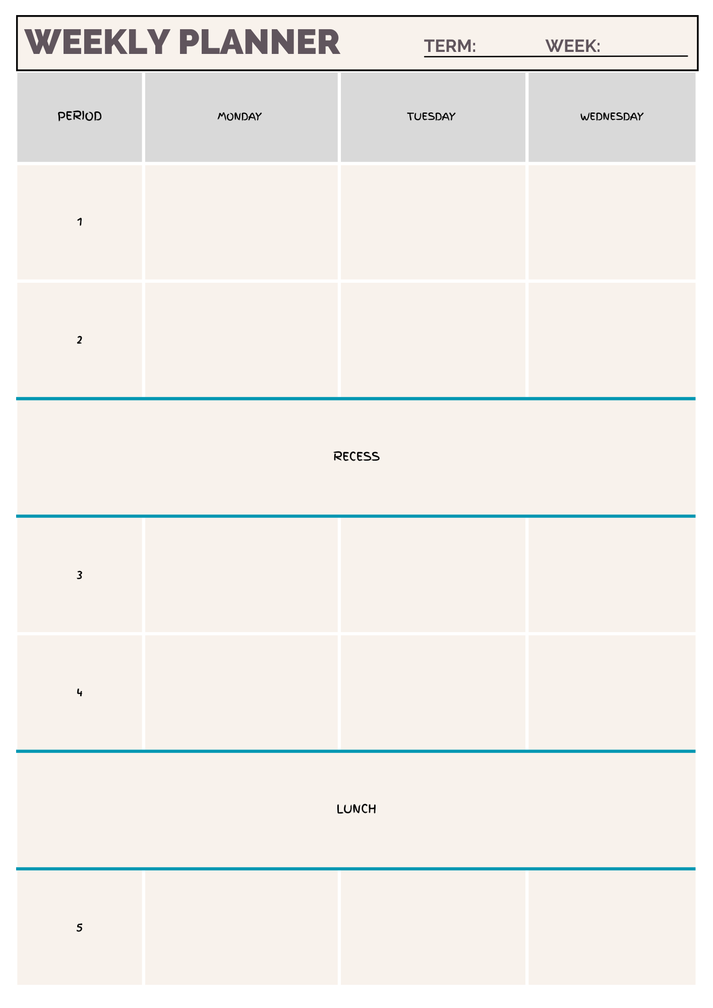 Teacher Planner / Daybook / Weekly Spread / 5 period day | Teaching ...