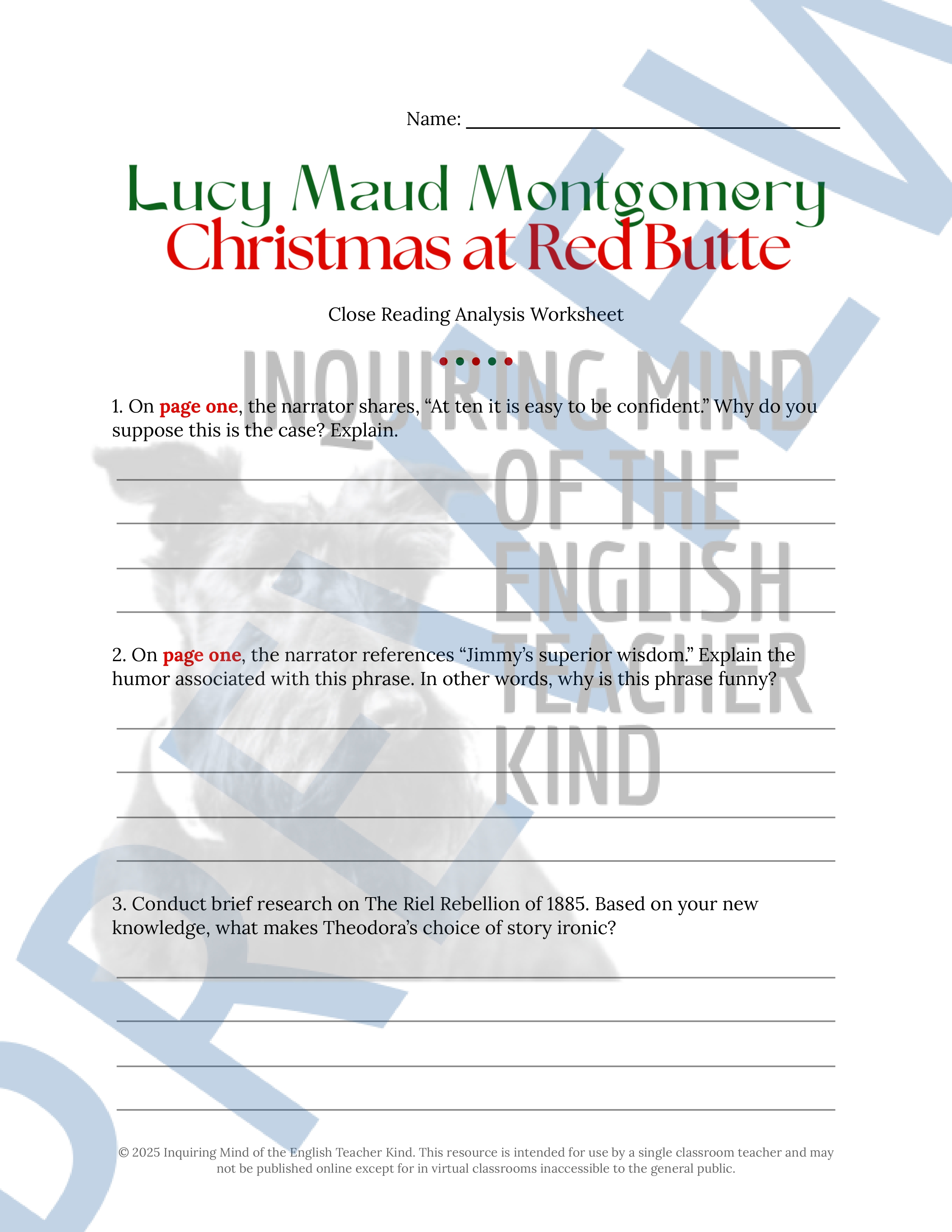 "Christmas at Red Butte" Close Reading Analysis Worksheet | Holiday ...