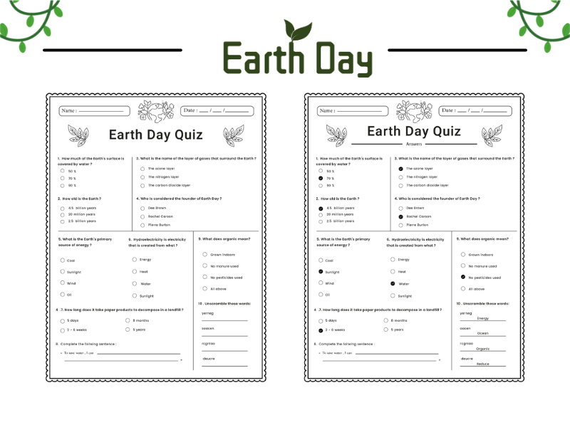 Earth Day Trivia Quiz : Fun Environmental Activity for Young Learners ...
