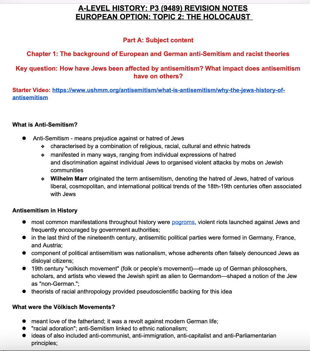 CIE A-Level History 9489 Paper 3 Revision Notes: Holocaust | Teaching ...