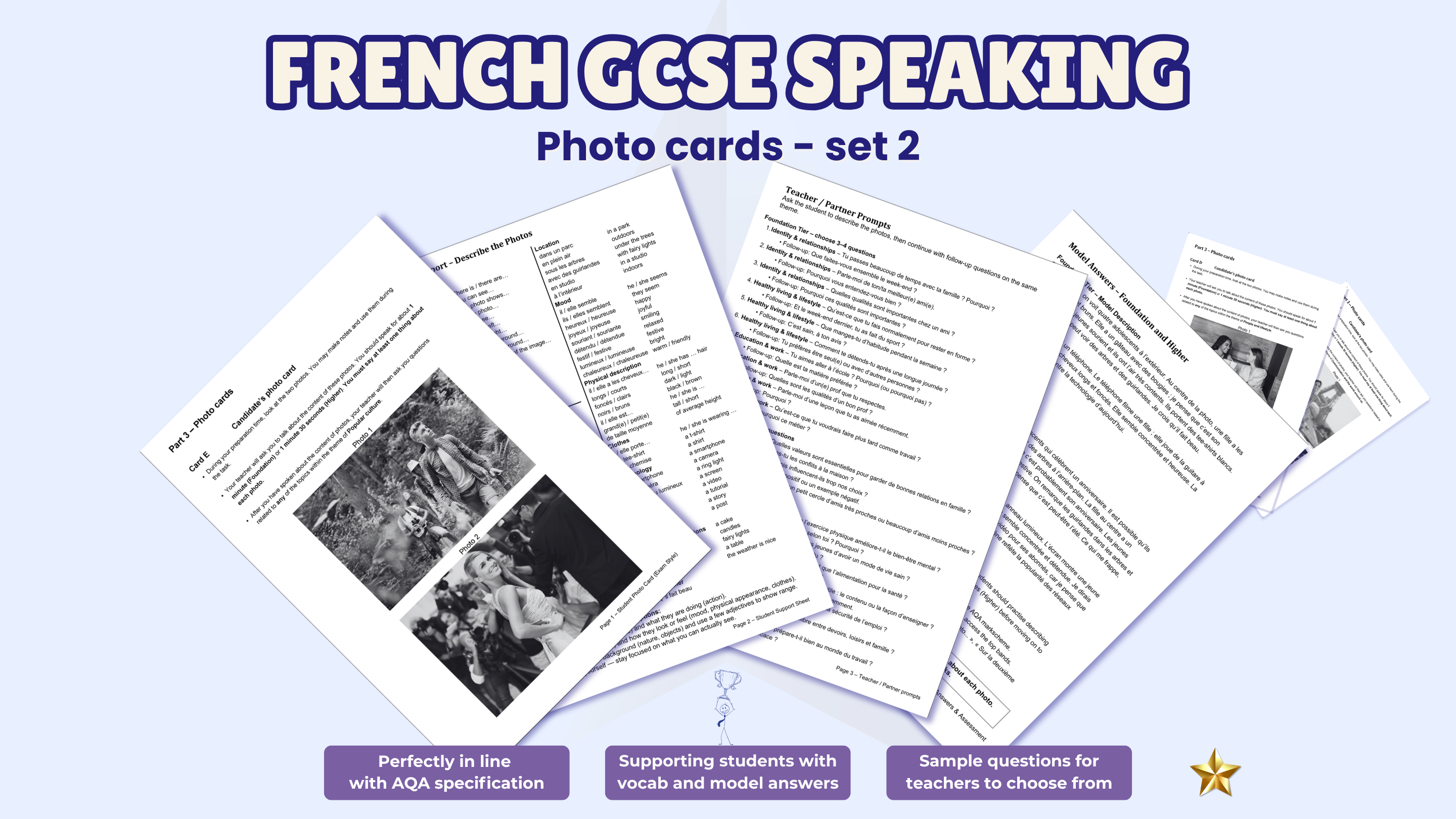 Photo cards – French GCSE speaking (AQA) – Set 2 | Teaching Resources