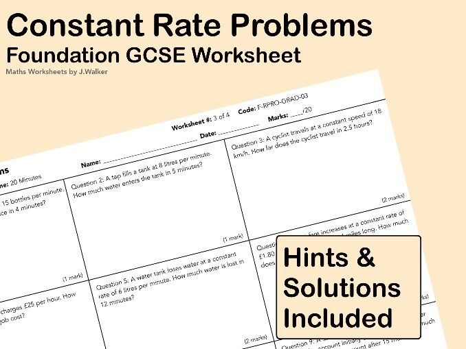 GCSE Maths Worksheet: Constant Rate Problems - Foundation Tier ...
