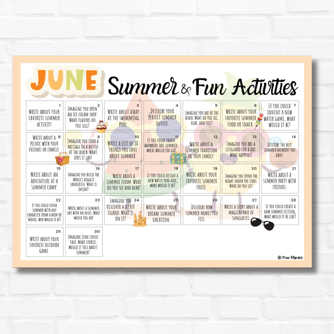 June Writing Prompt Calendar – Daily Journal Prompts (ESL/EAL | Morning ...