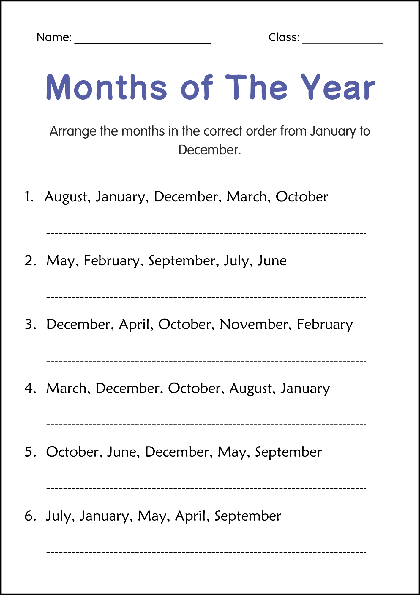 Months of the Year Worksheets Calendar Math Printable Activities for ...