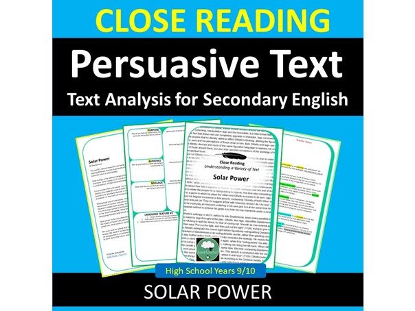 CLOSE READING Worksheets Persuasive Text Comprehension Secondary SOLAR CLOSE READING Worksheets Persuasive Text Comprehension Secondary SOLAR