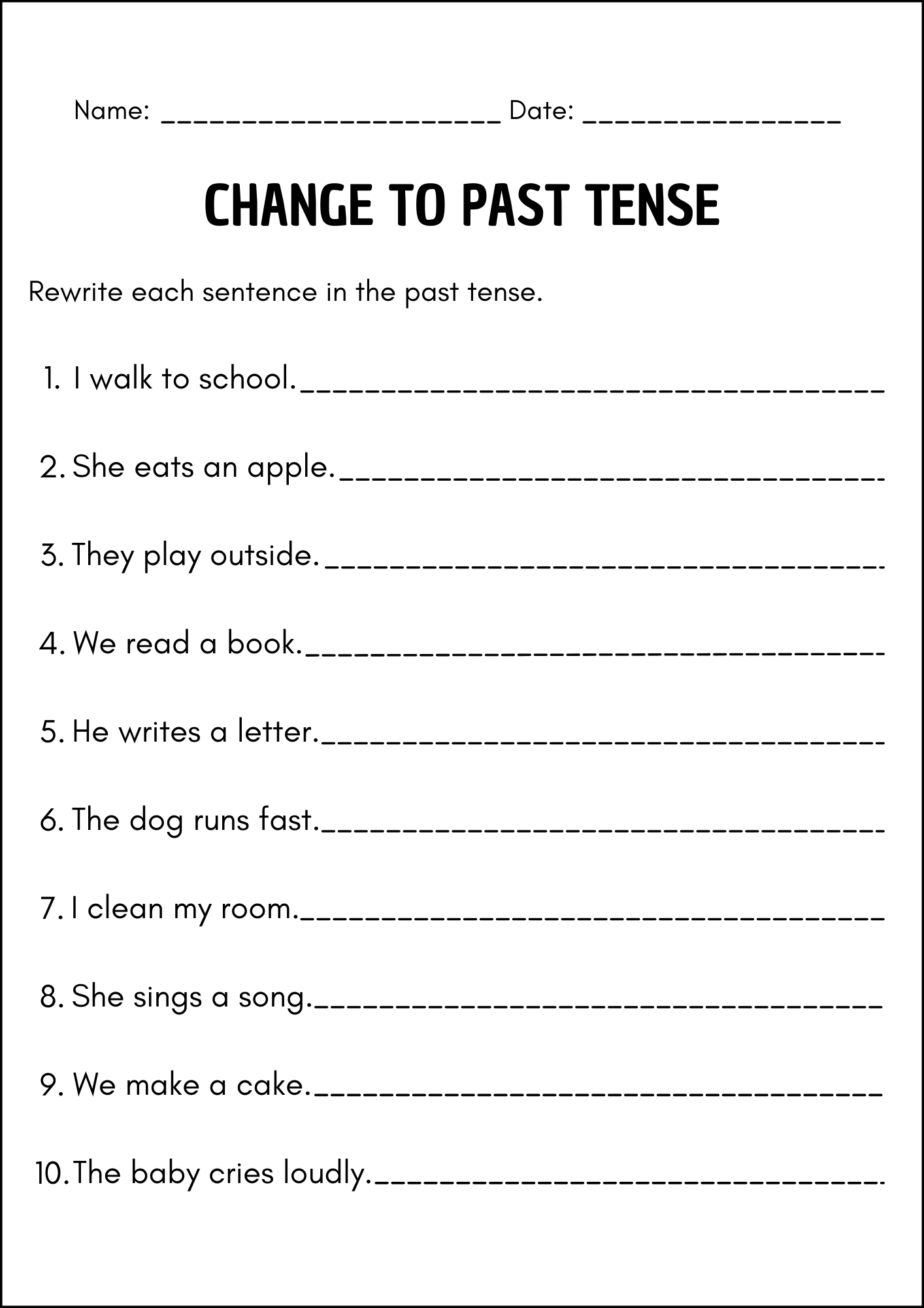 Past, Present, Future Tense Verbs Grammar Worksheets for 1st Grade | Teaching Resources