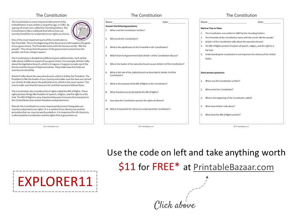 The Preamble Worksheets The Constitution Reading Comprehension Passage