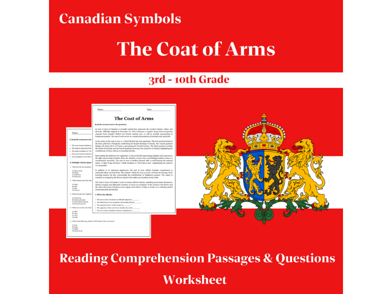The Coat of Arms - Canadian Symbols Reading Comprehension Passages ...
