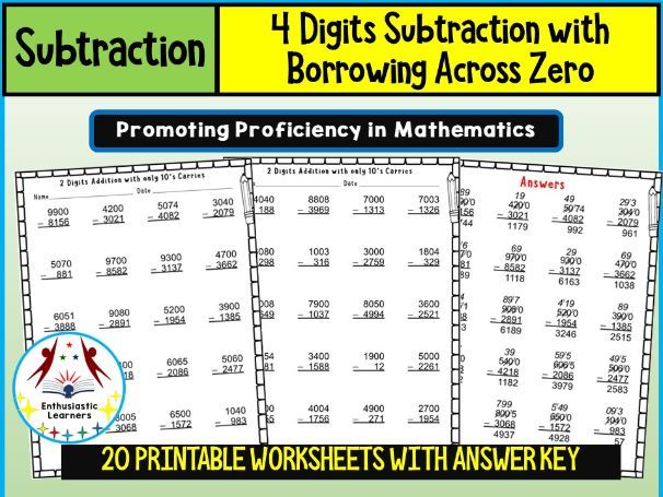 4-Digit Subtraction with Borrowing across Zero Worksheets – Practice ...