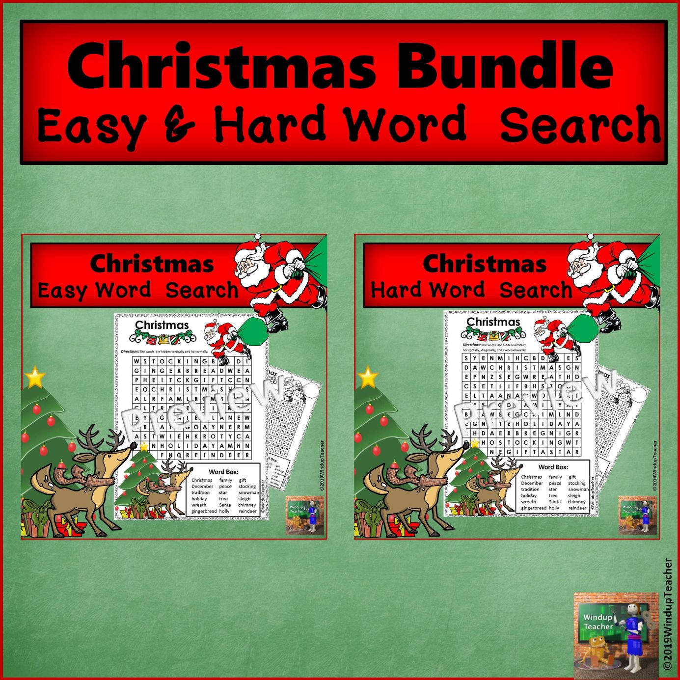 Christmas Word Search Easy And Hard BUNDLE Teaching Resources