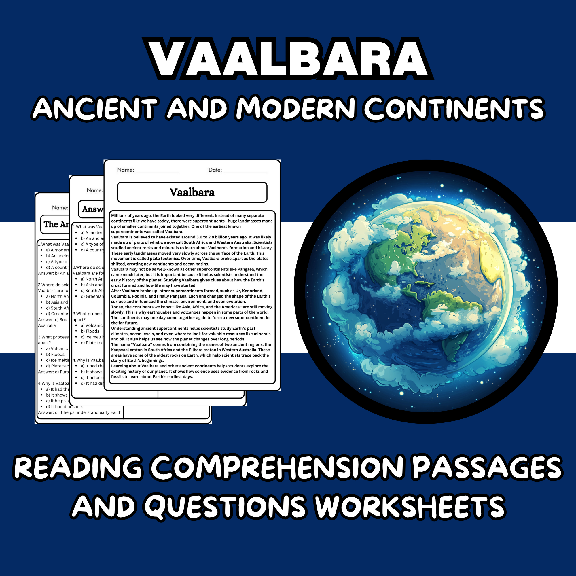 Vaalbara - Ancient and Modern Continents Reading Comprehension Passages ...