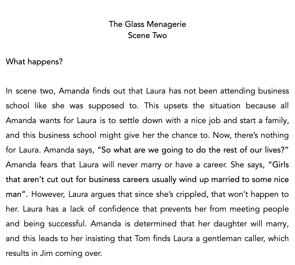 The Glass Menagerie Scene Two Revision Booklet | Teaching Resources