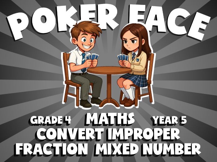 Convert Improper Fraction Mixed Number POKER FACE Maths Game | No-Prep Year 5 Review Activity ...