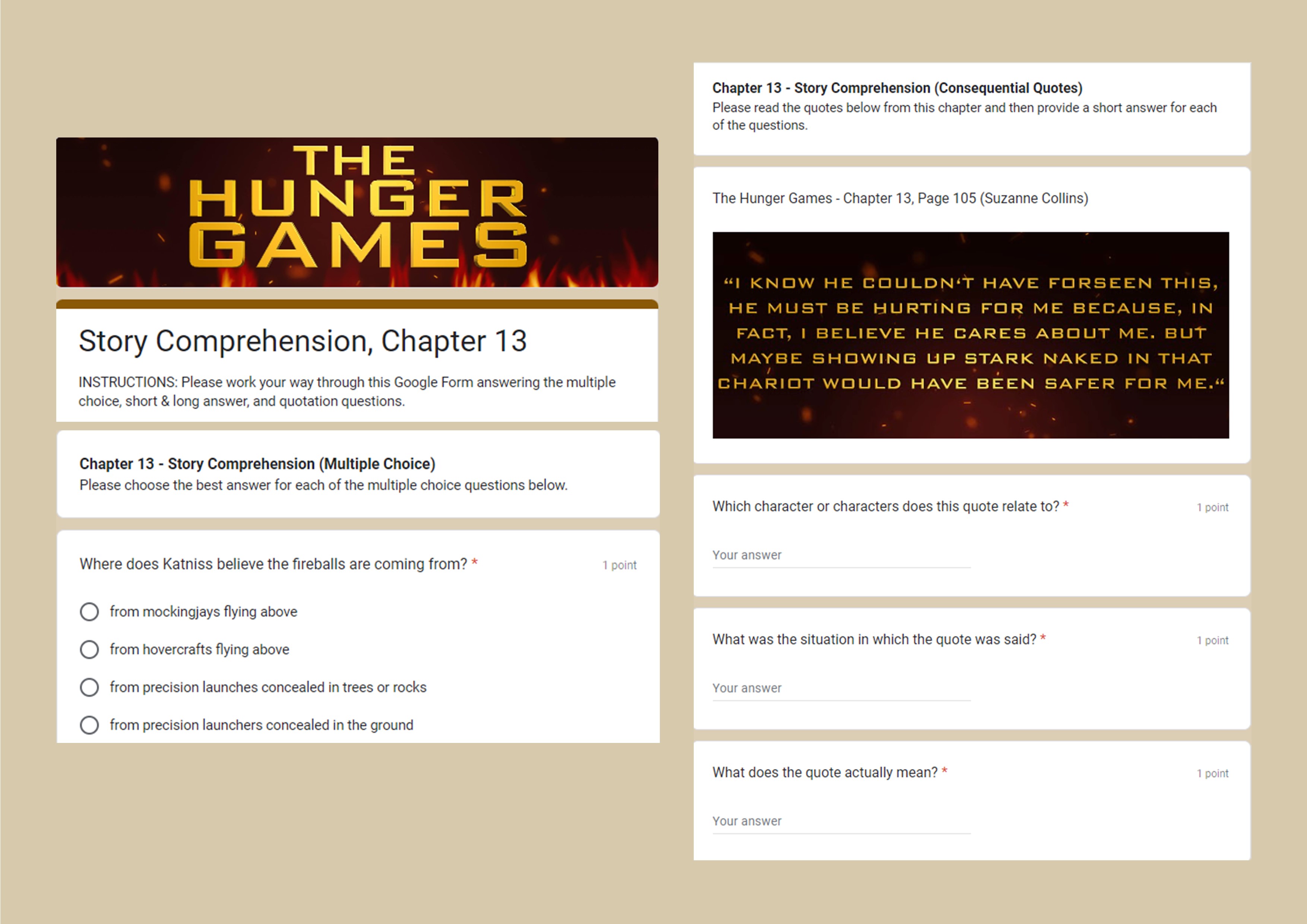 Story Comprehension: for Part 2 of The Hunger Games - Literary Module ...