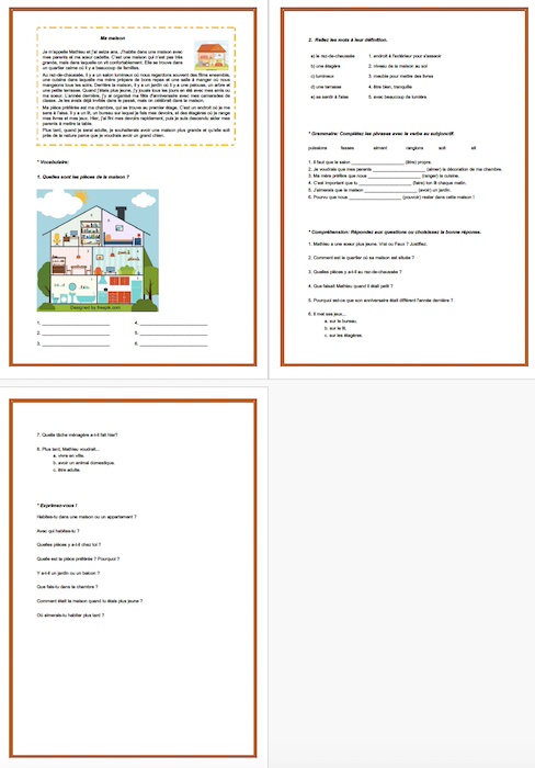 French year 10 or 11 (grade 9 or 10): ma maison (vocabulary, grammar ...