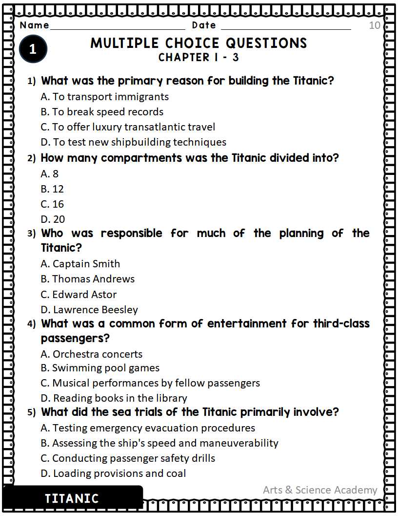 TITANIC Novel Study Comprehension, Critical Thinking, Vocab, MCQs, True ...