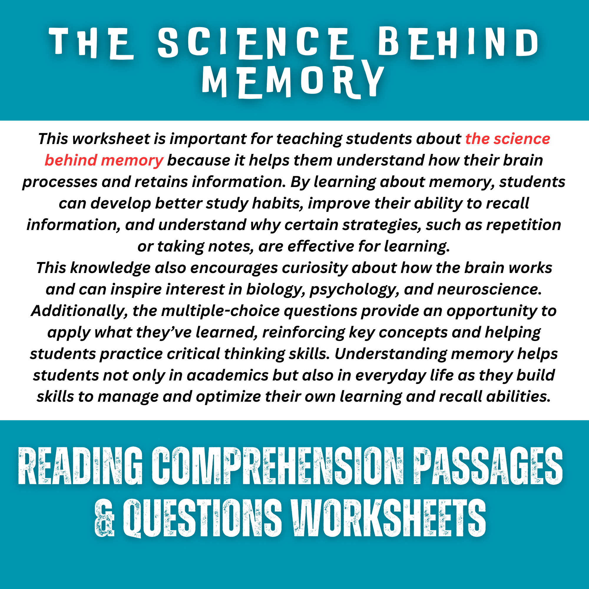 The Science Behind Memory - Health Reading Worksheet | Teaching Resources