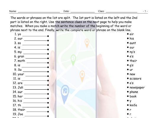 Possessive Adjectives-Possessive Case Word Links Worksheet | Teaching ...