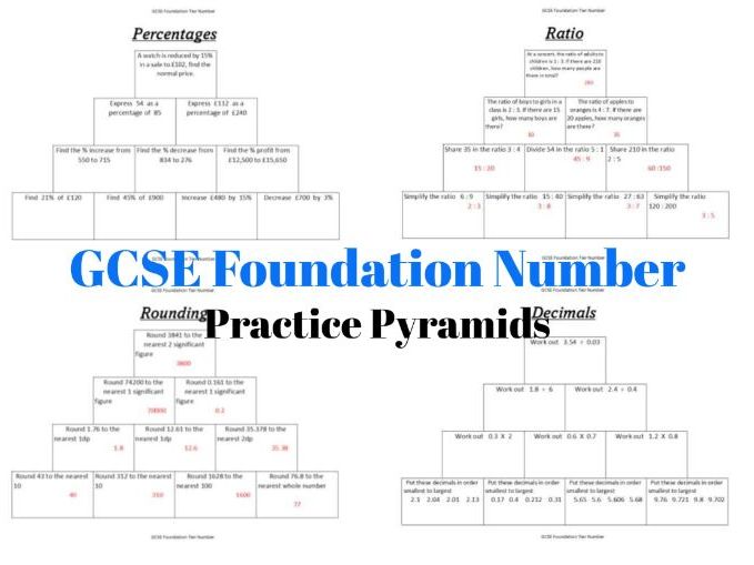 GCSE Foundation Tier Maths Number Practice Pyramids Worksheets ...