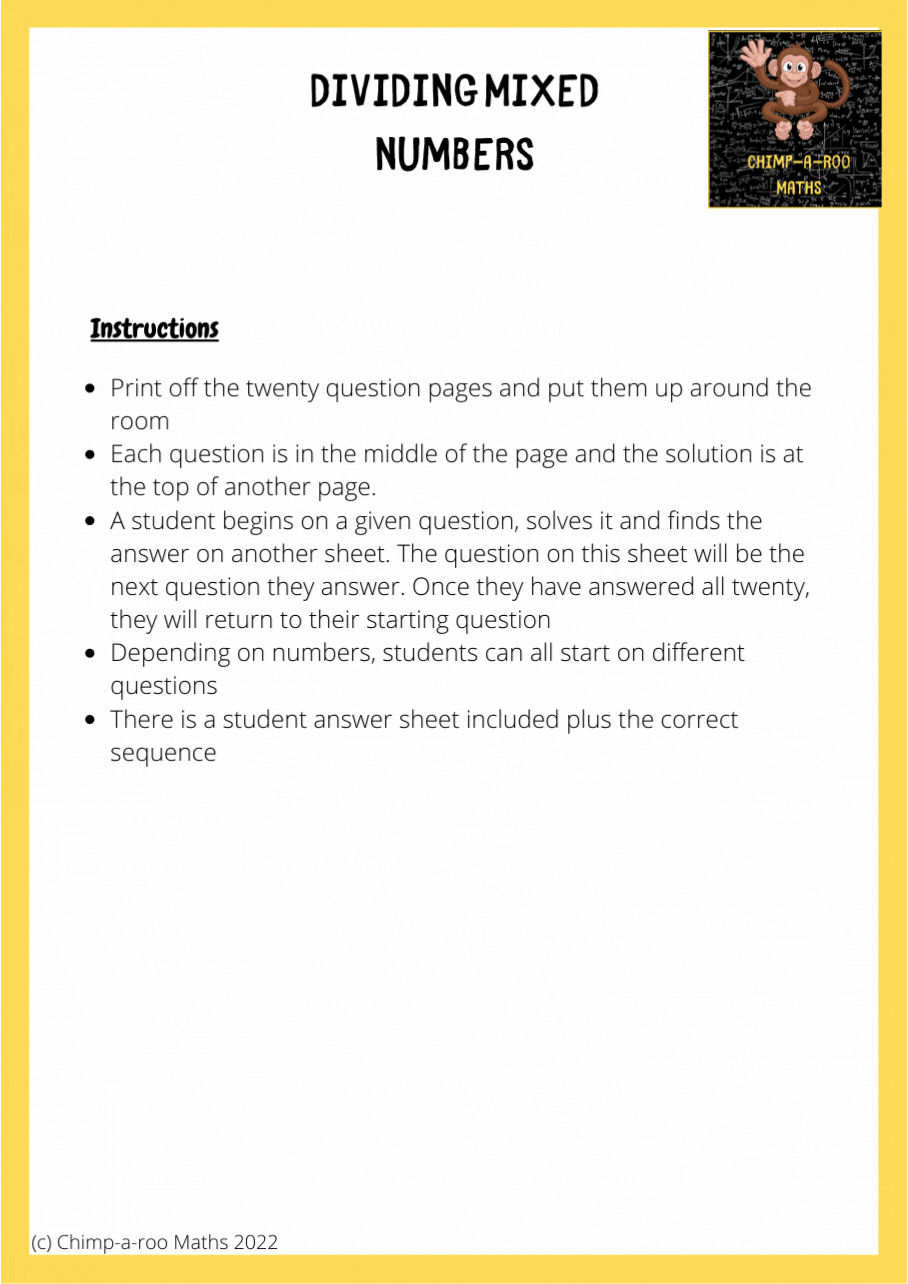 Treasure Hunt Dividing Mixed Numbers Teaching Resources