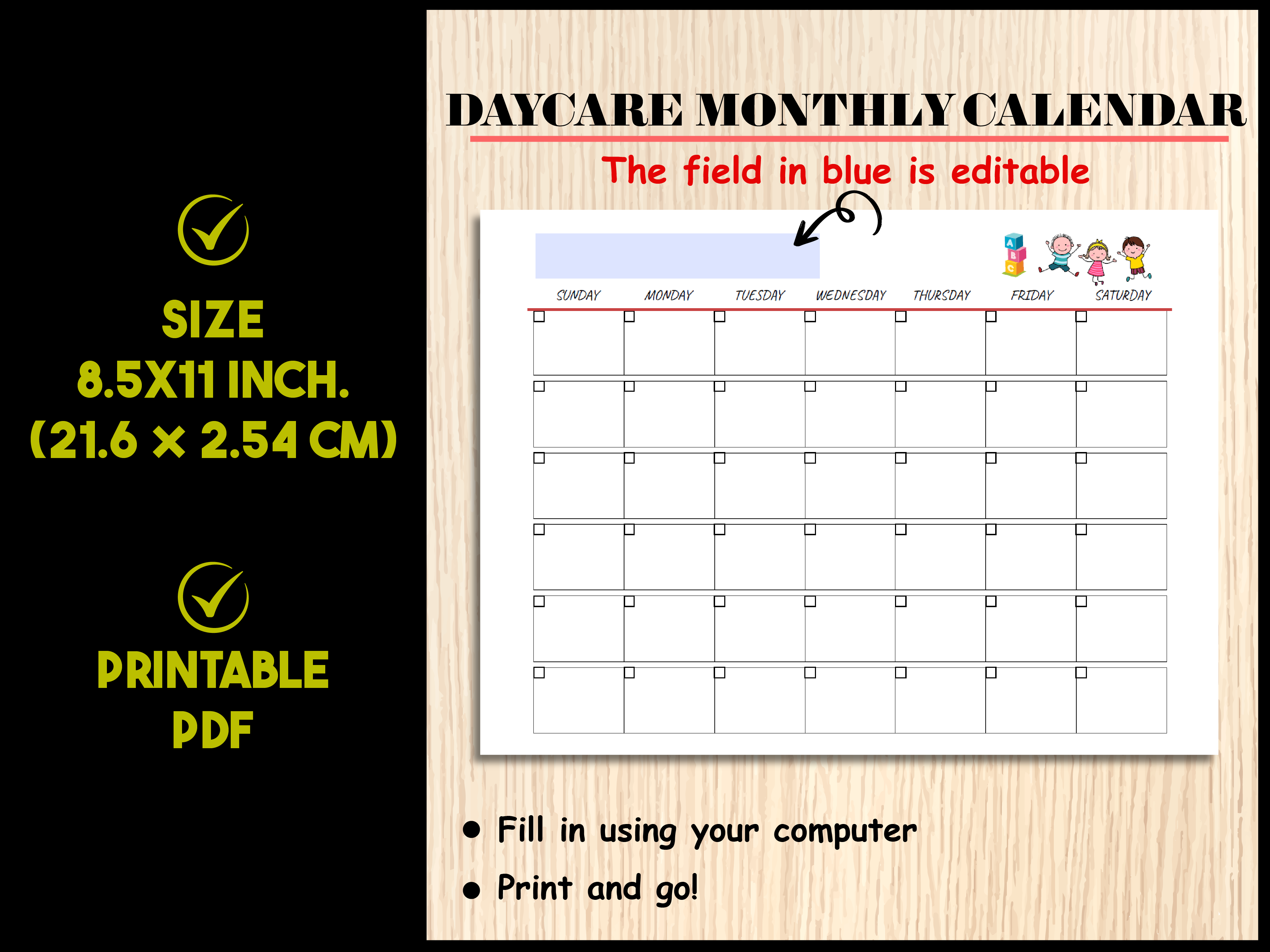 Editable & Printable Daycare Monthly Calendar | School Calendar ...