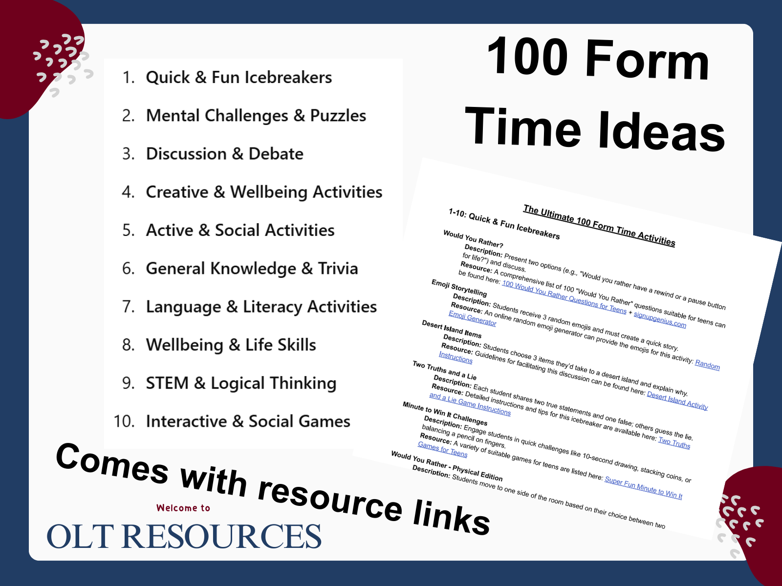 The Ultimate 100 Form Time Activity Ideas List | Engaging & Easy to Use ...