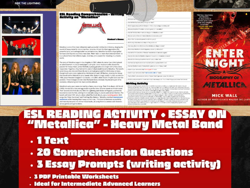ESL Reading Comprehension + Writing Activity Worksheets - Metallica ...
