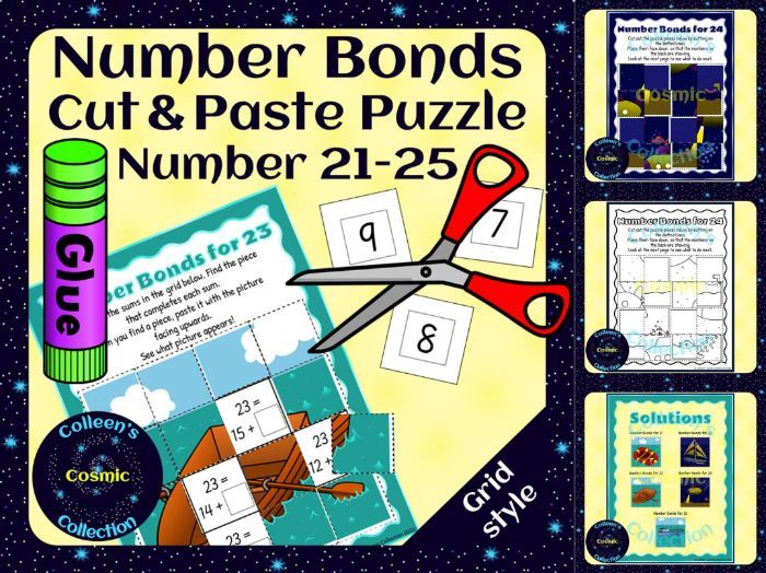 Number Bonds Self-Checking Cut and Paste Grid Puzzles BUNDLE – Save 20% ...