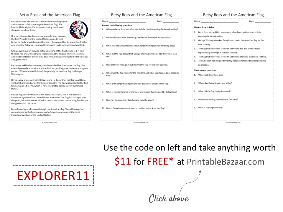 Betsy Ross and the American Flag Reading Comprehension Passage ...