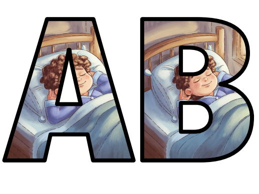 Boy Child Sleeping Happily Rested Lettering Set Display Title Letters ...