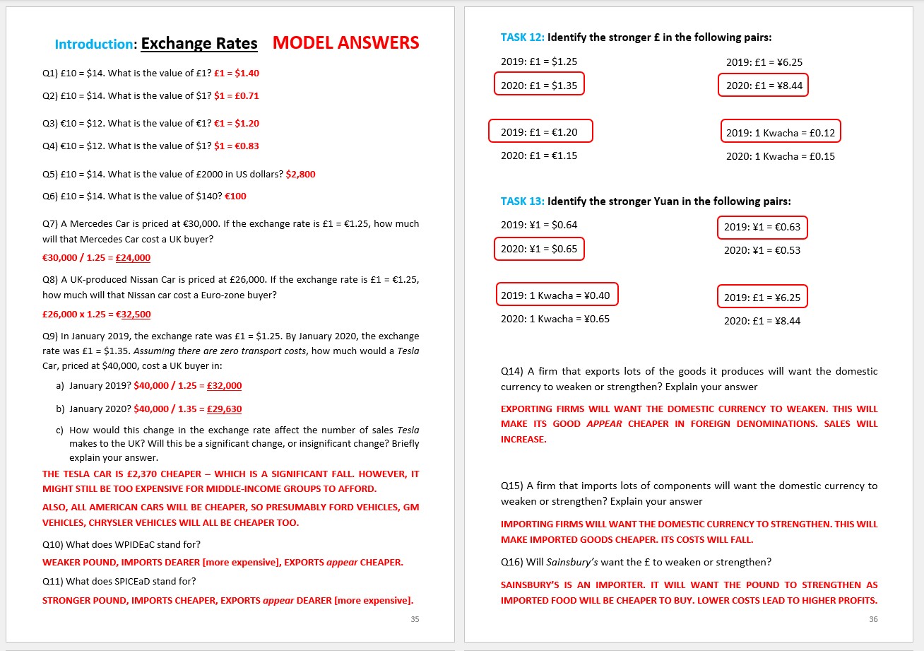 Exchange Rates Booklet (AQA Economics A-Level), Fixed vs Free Floating ...