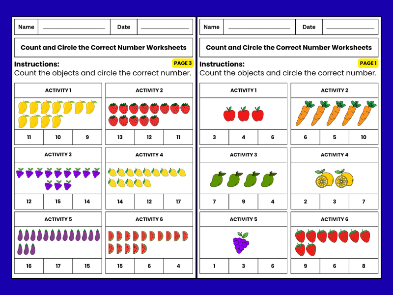 Count and Circle the Correct Number Worksheets | Numbers 1–10 & Beyond ...