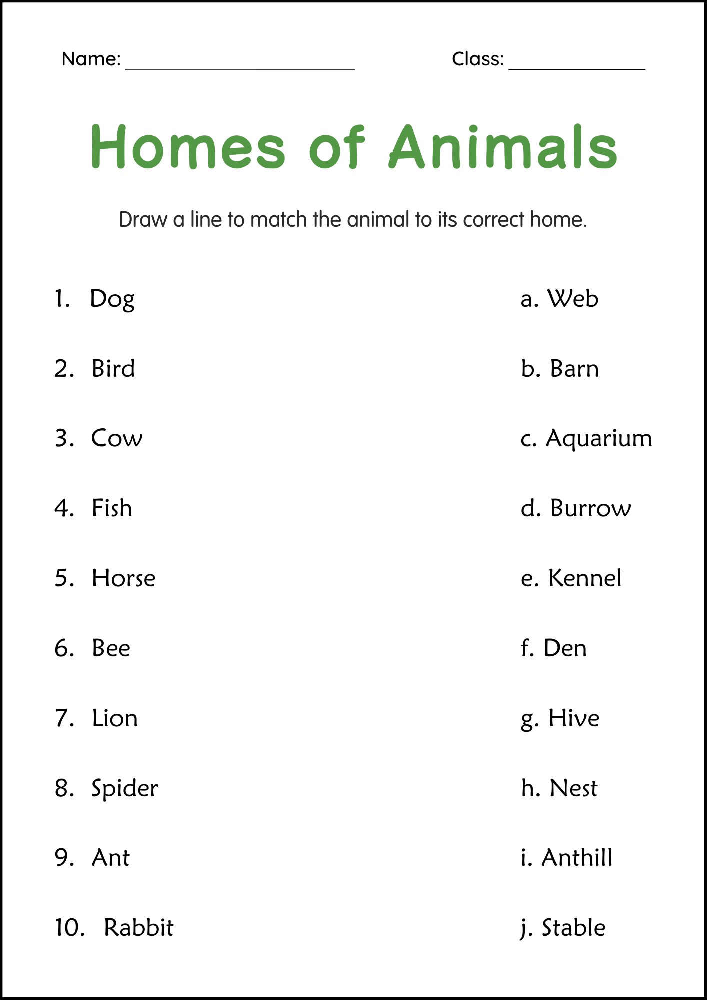 Homes of Animals Activity Worksheets for Grade 2, 3, 4 - Animals and ...