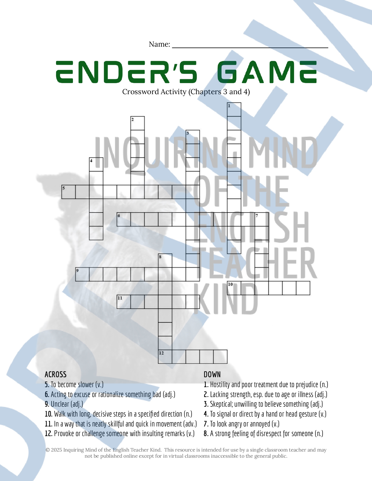 Ender's Game Chapters 3 and 4 Vocabulary Games and Activities ...