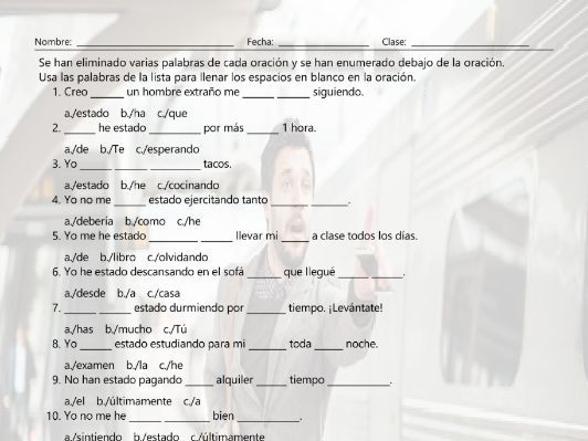 Present Perfect Continuous Missing Words Spanish Worksheet | Teaching ...