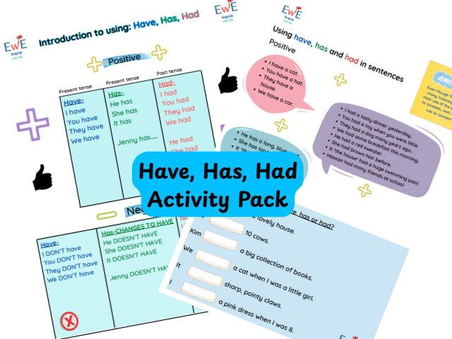 Have, Has, Had Worksheet Pack-Information sheets and activity sheets ...