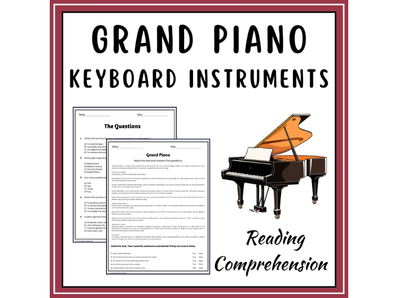 Grand Piano Reading Comprehension Passages & Questions Worksheets ...