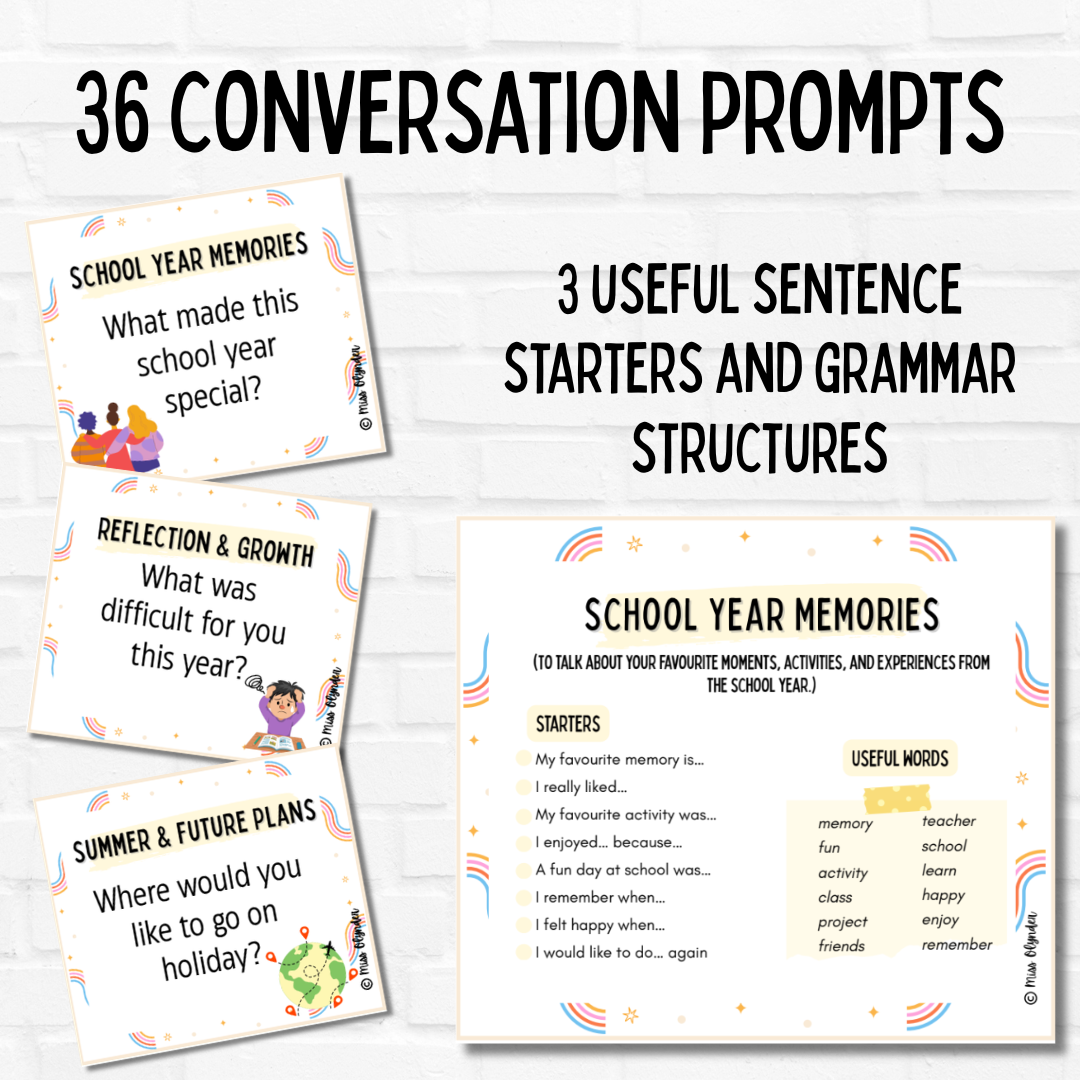 End of the Year Speaking Activities – ESL Conversation Cards with ...