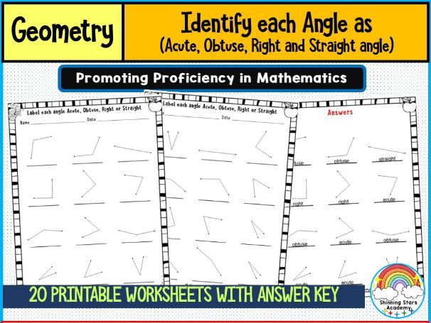 Identify Each Angle (Acute, Obtuse, Right & Straight) Worksheets ...