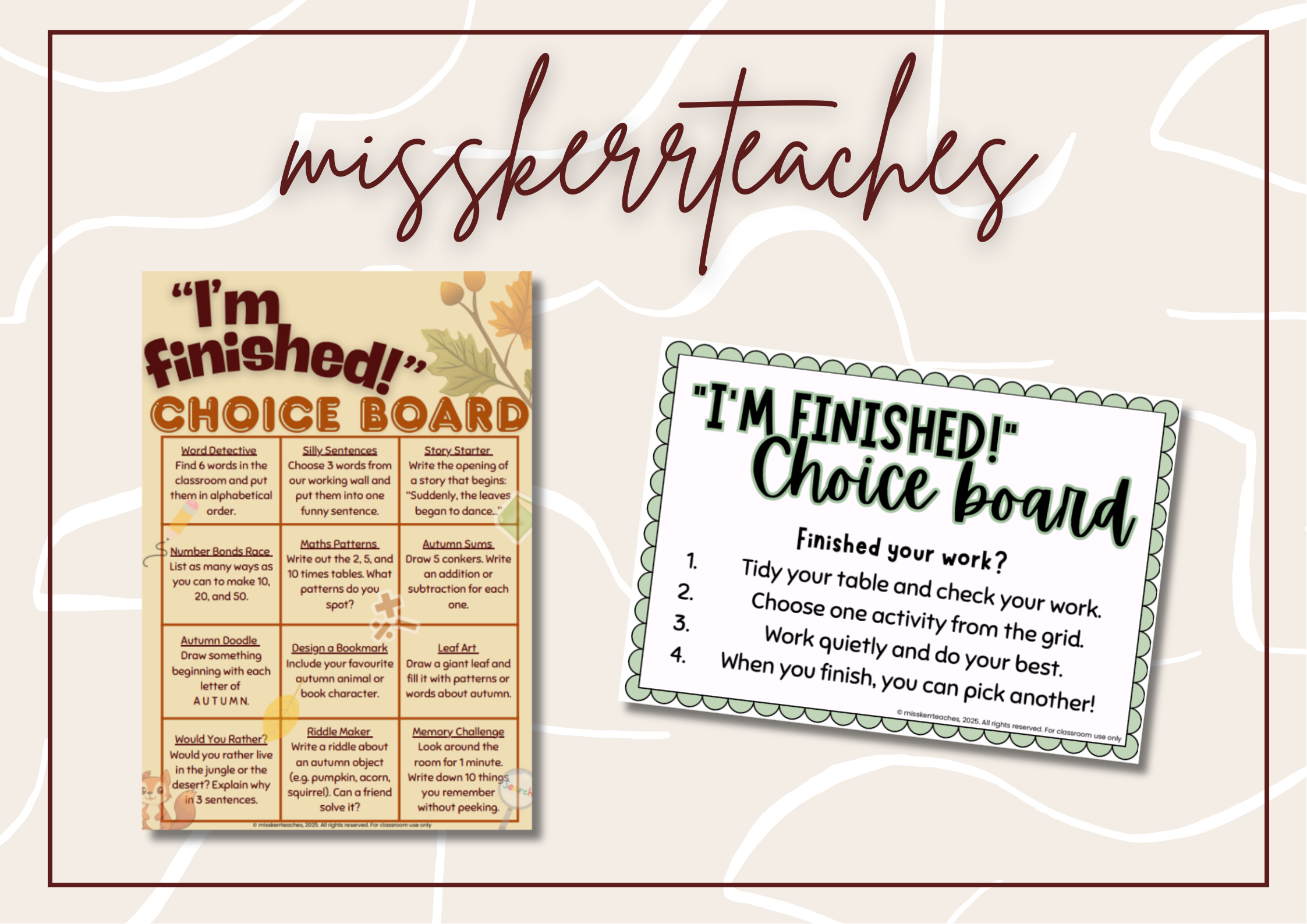 Autumn Early Finisher Choice Board | Teaching Resources